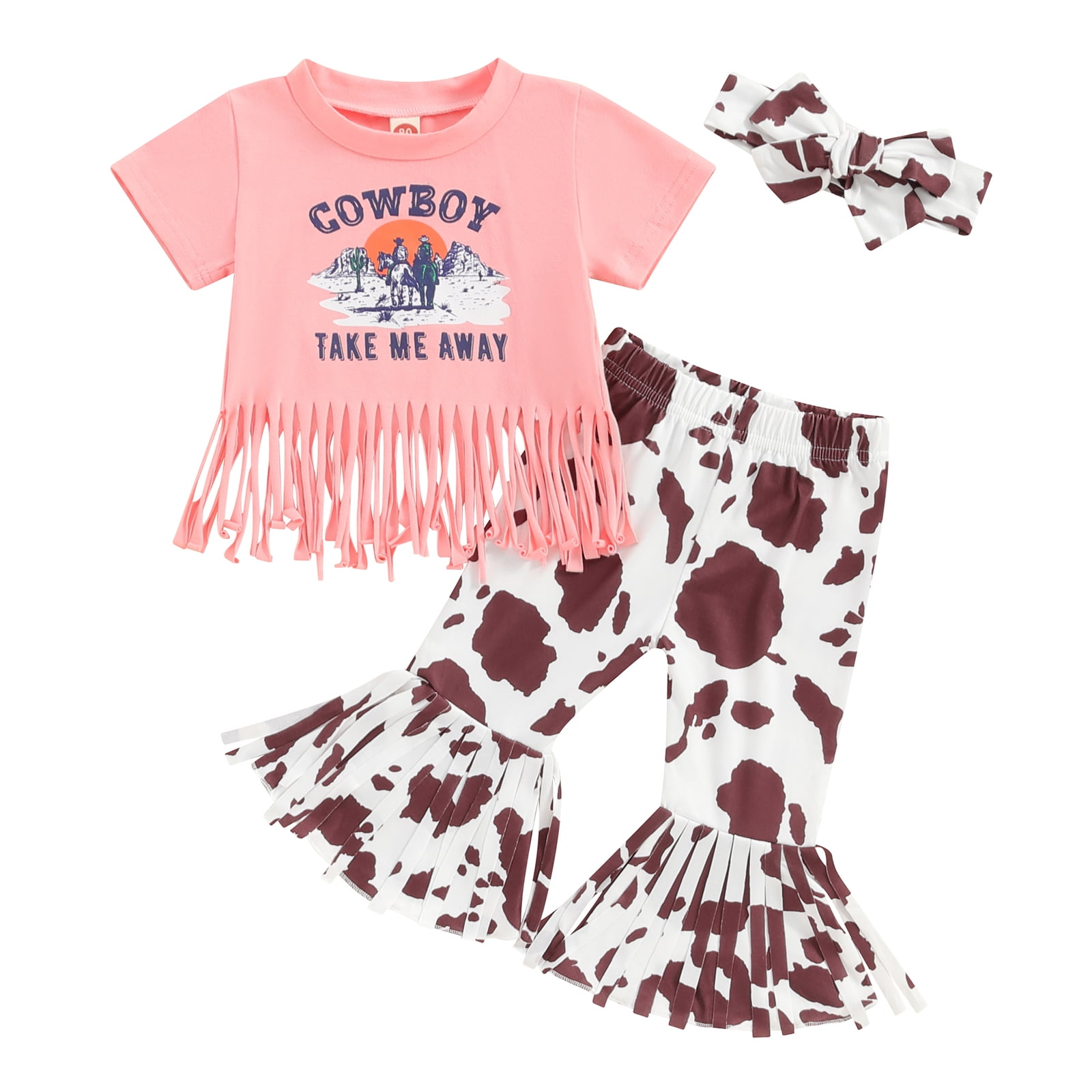 Elippeo Baby Girl Cowgirl Outfits 6 12 18 24 Months 3 4 Years Short Sleeve Letter Print Tops ...