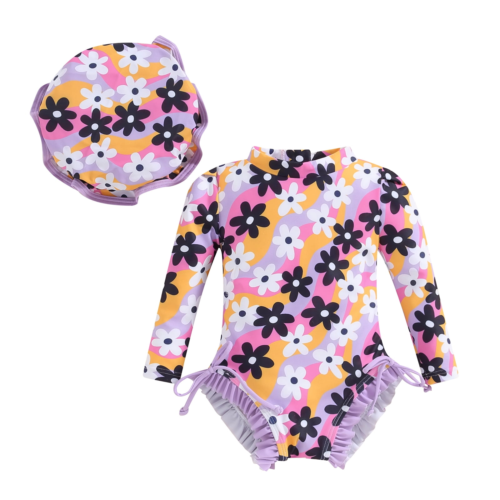 Elippeo Baby Girl Rash Guard Swimsuit 3 6 12 18 24 Months Long Sleeve Floral/Ice Cream Print ...
