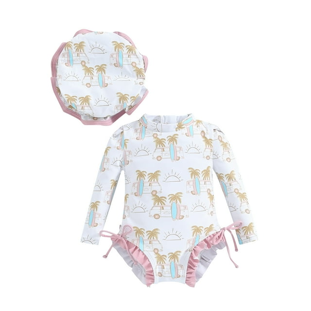 Elippeo Baby Girl Rash Guard Swimsuit 3 6 12 18 24 Months Long Sleeve Floral/Ice Cream Print ...