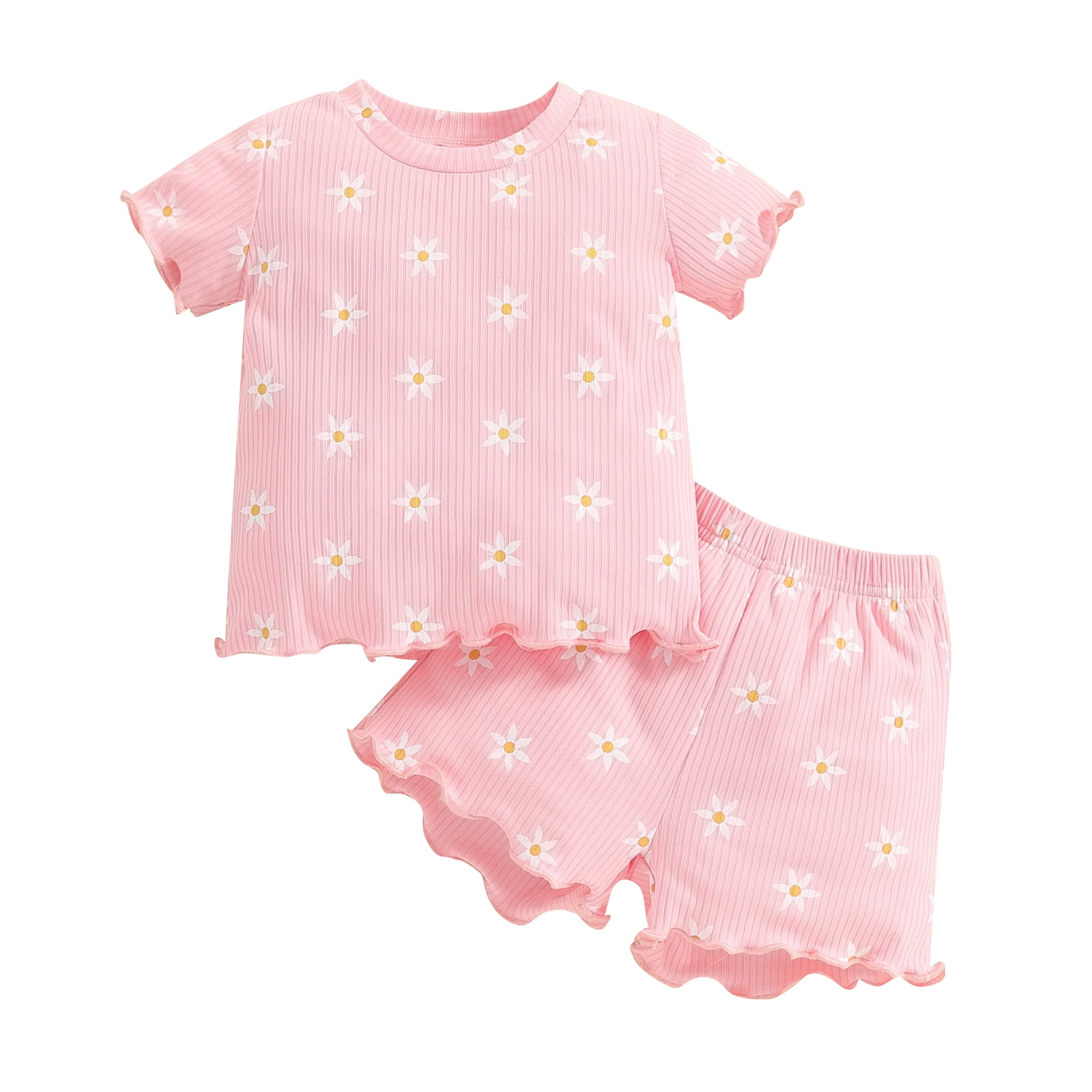 Elippeo Baby Girl Summer Outfits 6 12 18 24 Months 3 4 Years Short Sleeve Lettuce Trim Floral ...