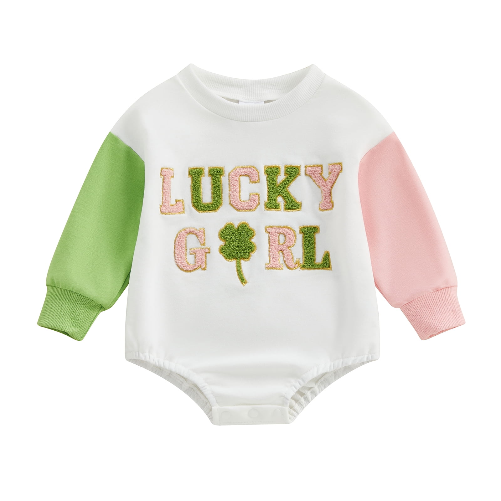 Elippeo Baby Romper 3M 6M 12M 18M Long Sleeve Crew Neck Embroidery Letters Shamrock Fall ...