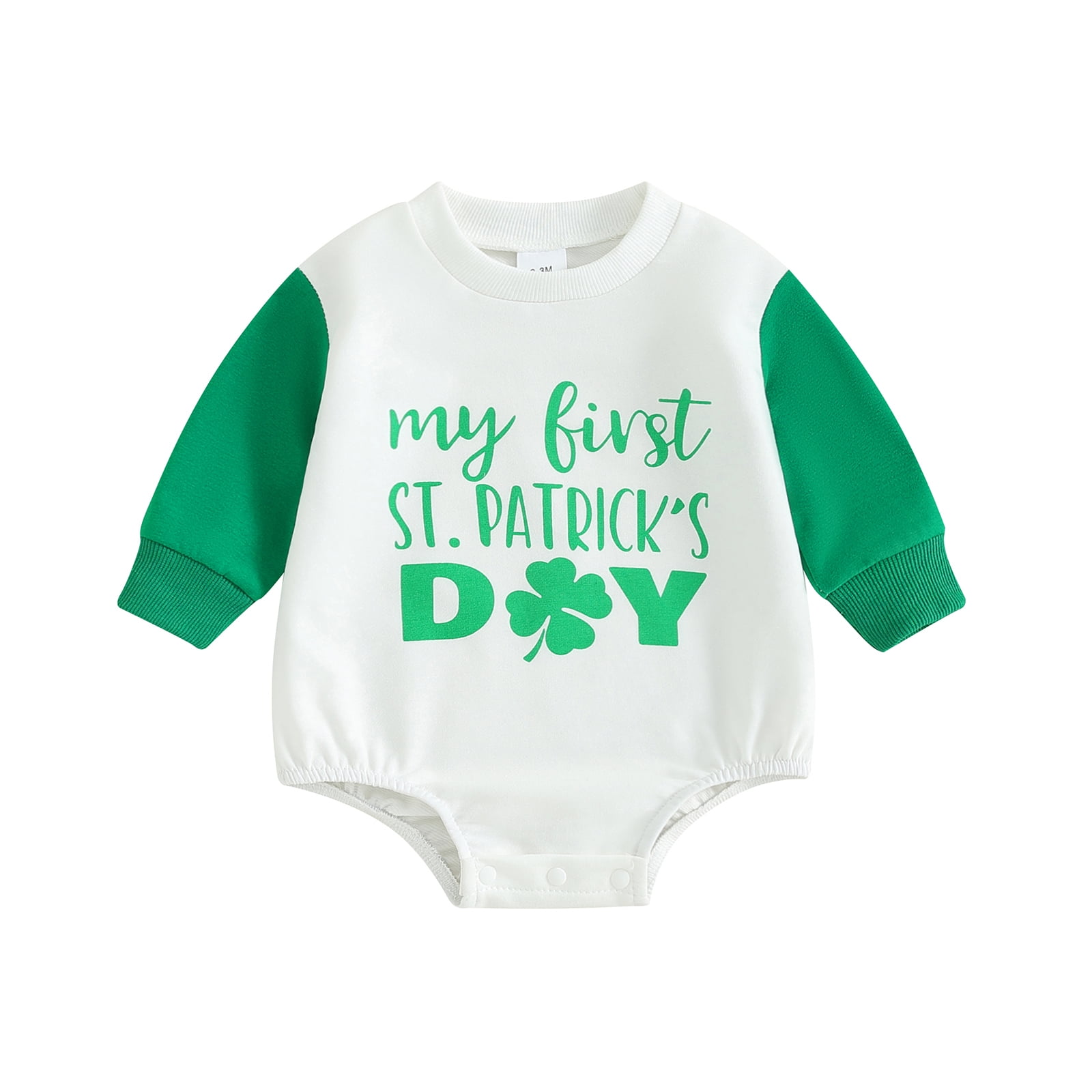 Elippeo Baby Romper 3M 6M 12M 18M St Patricks Day Long Sleeve Crew Neck Shamrock Letters Print ...
