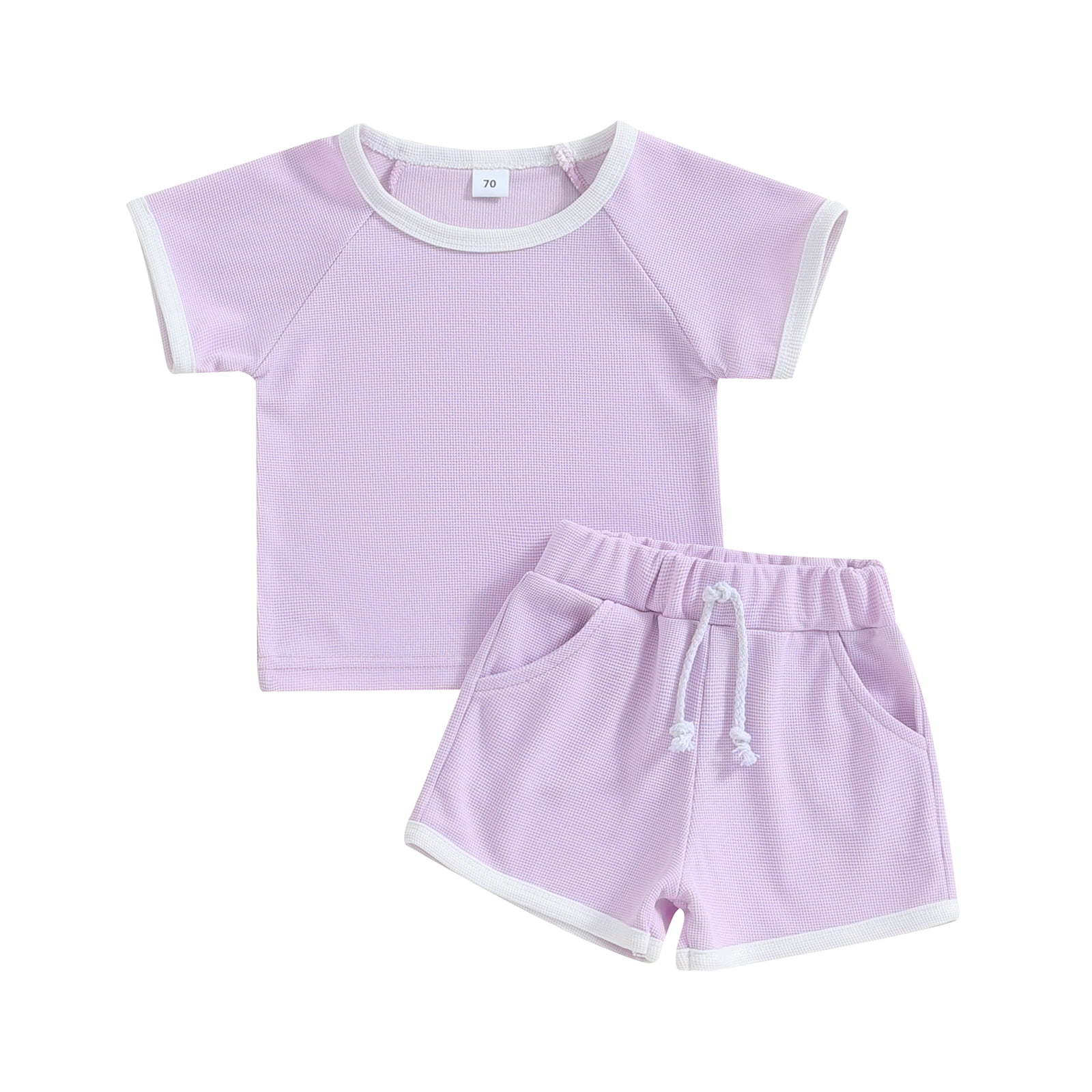 Elippeo Baby Tollder Girl Summer Set 6M 12M 18M 24M 3Y Round Neck Short Sleeve Contrast Trim ...