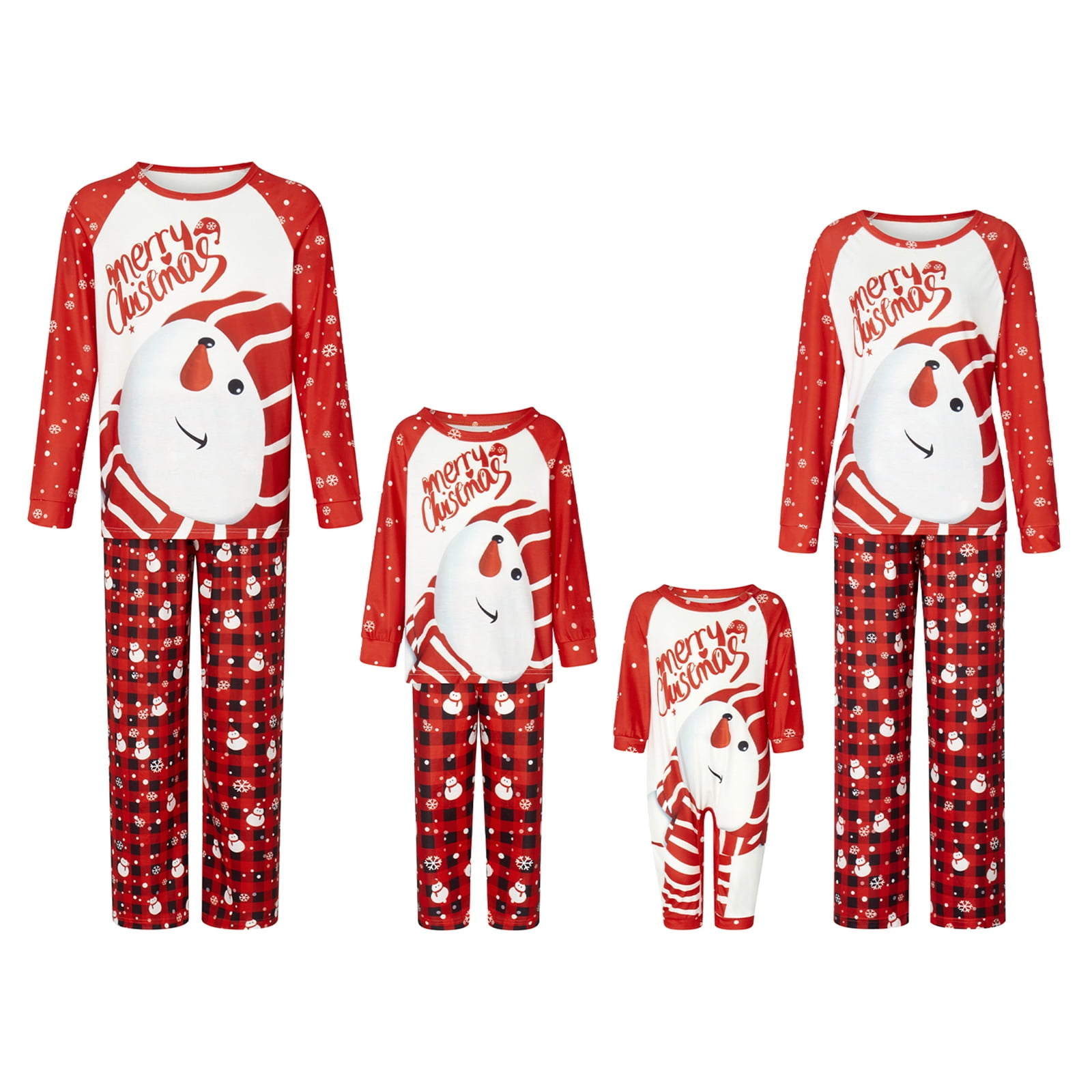 Elippeo Christmas Family Pajamas Matching Set Letter Snowman Print Long ...