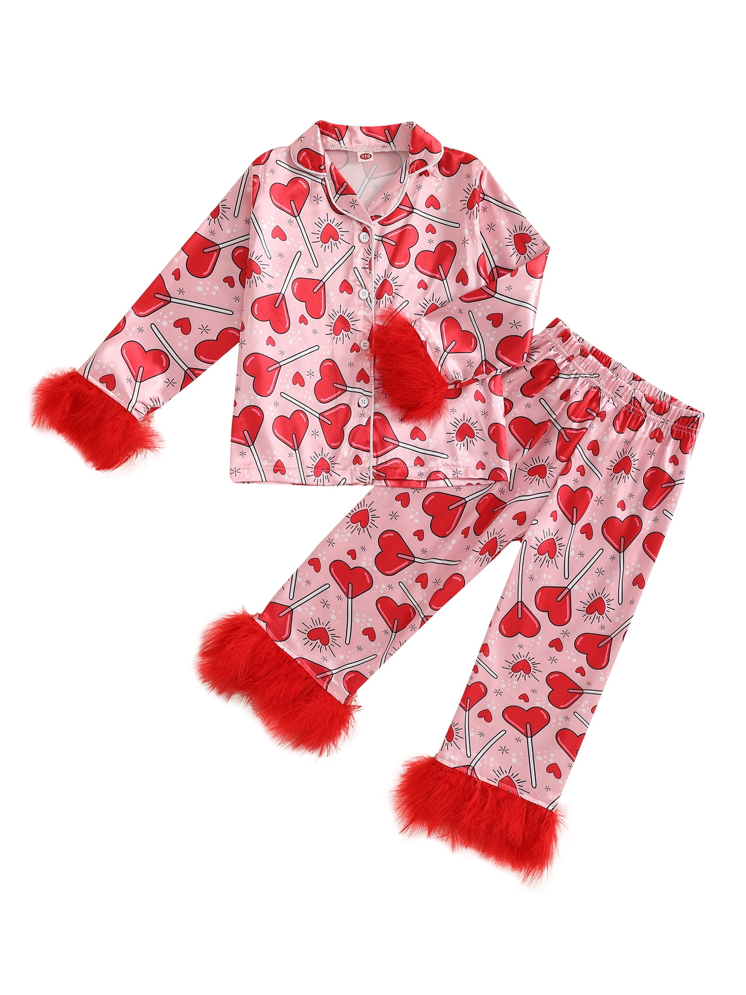 Elippeo Kids Girls Valentine's Day Pajamas Set Heart Print Long Sleeve ...