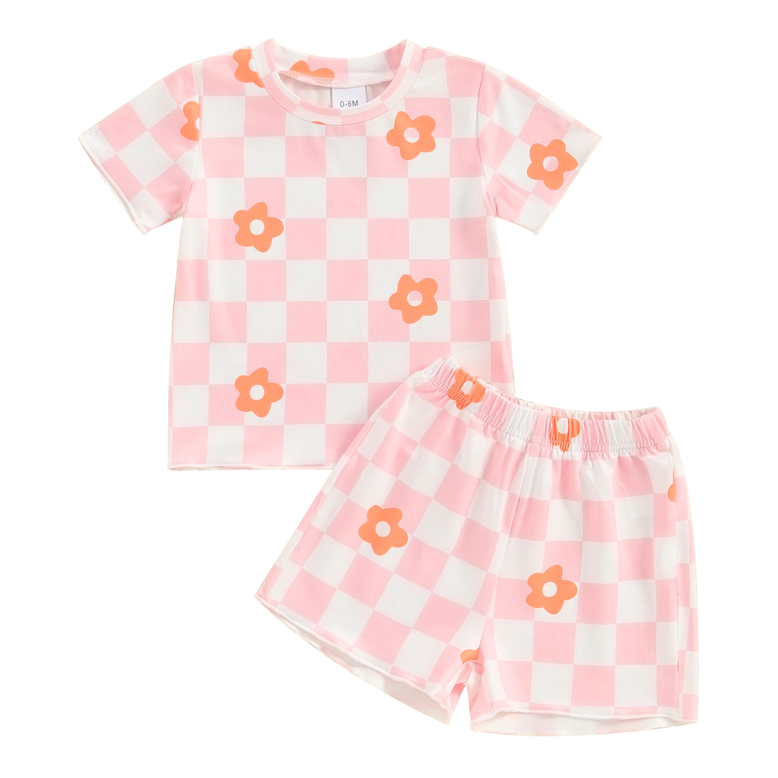 Elippeo Little Girl 2 Piece Checkerboard Set 6 12 18 24 Months 3 4 Years Short Sleeve Round Neck ...