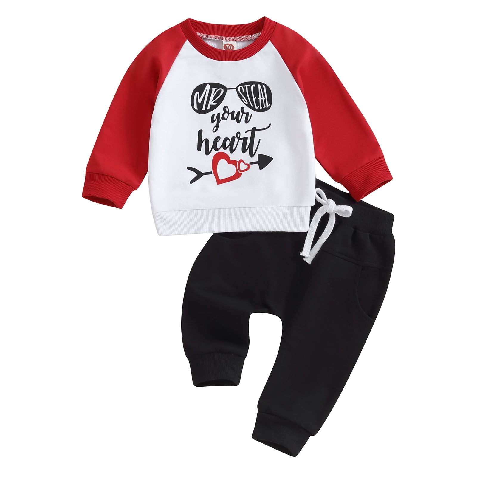 Elippeo Toddler Baby Boys Valentines Day Clothes Sets 6M 12M 18M 24M 3Y 0-3Y Long Sleeve Letter ...