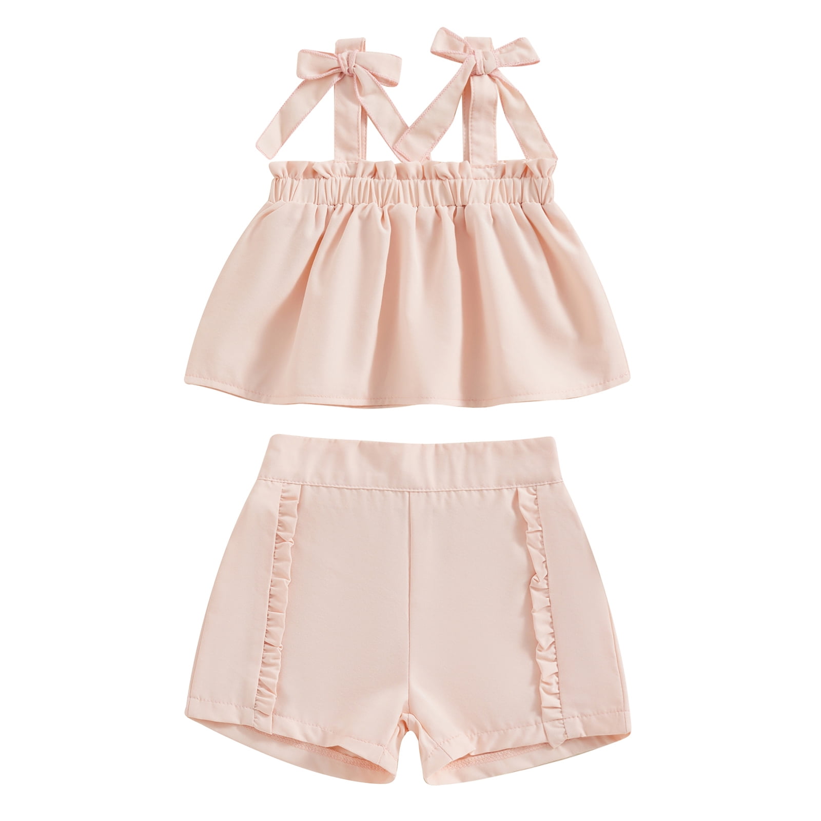 Elippeo Toddler Girls Summer Shorts Sets Sleeveless Bow Strappy Cami Tops Solid Color Ruffle ...