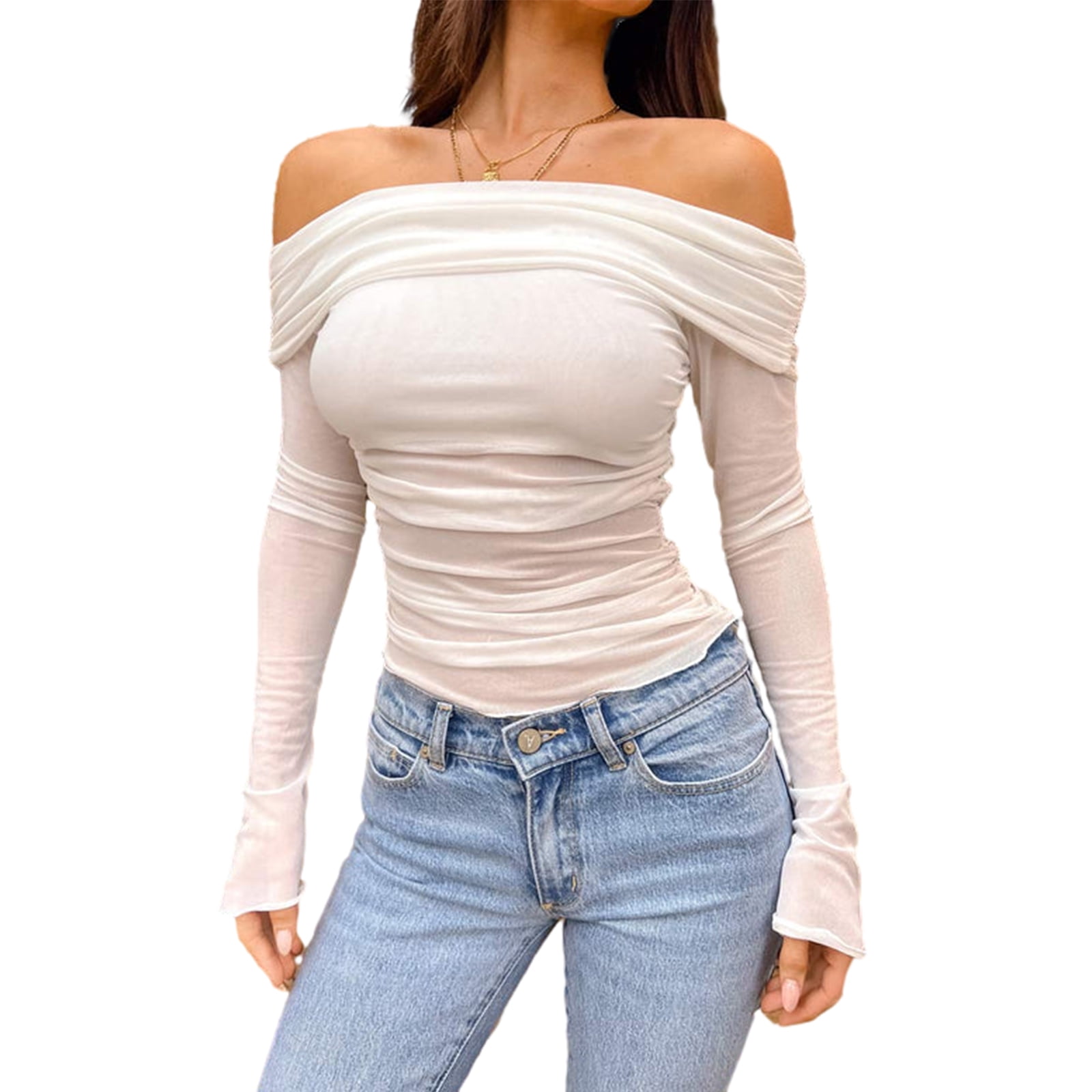 Elippeo Women Mesh Sheer See Through T-shirts Crop Tops Summer Party ...