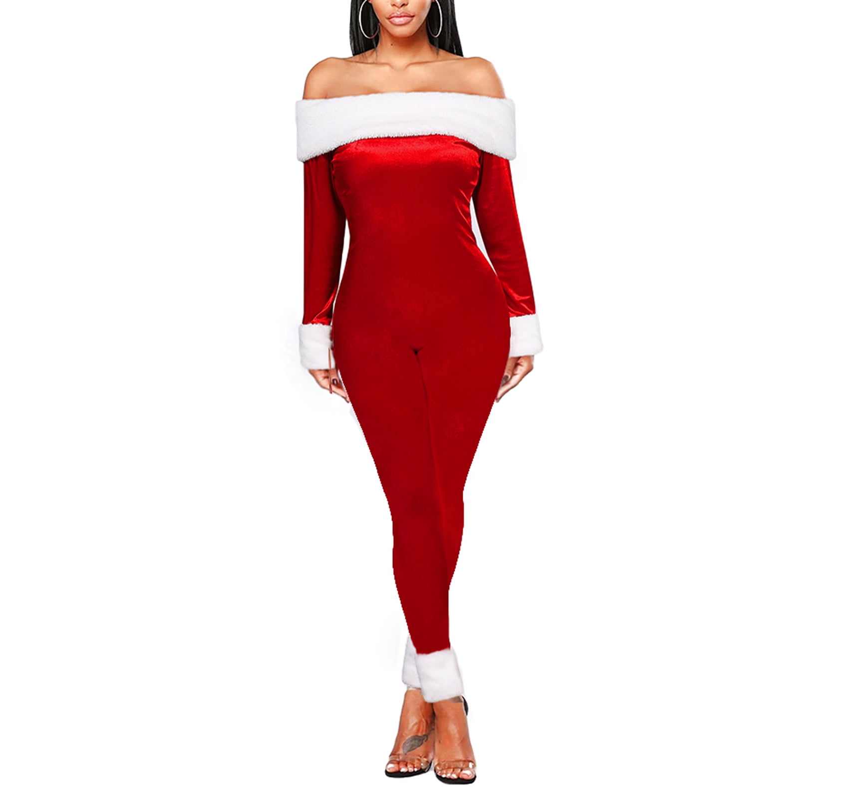 Elippeo Women Sexy Christmas Costumes Velvet Red Off Shoulder Long ...