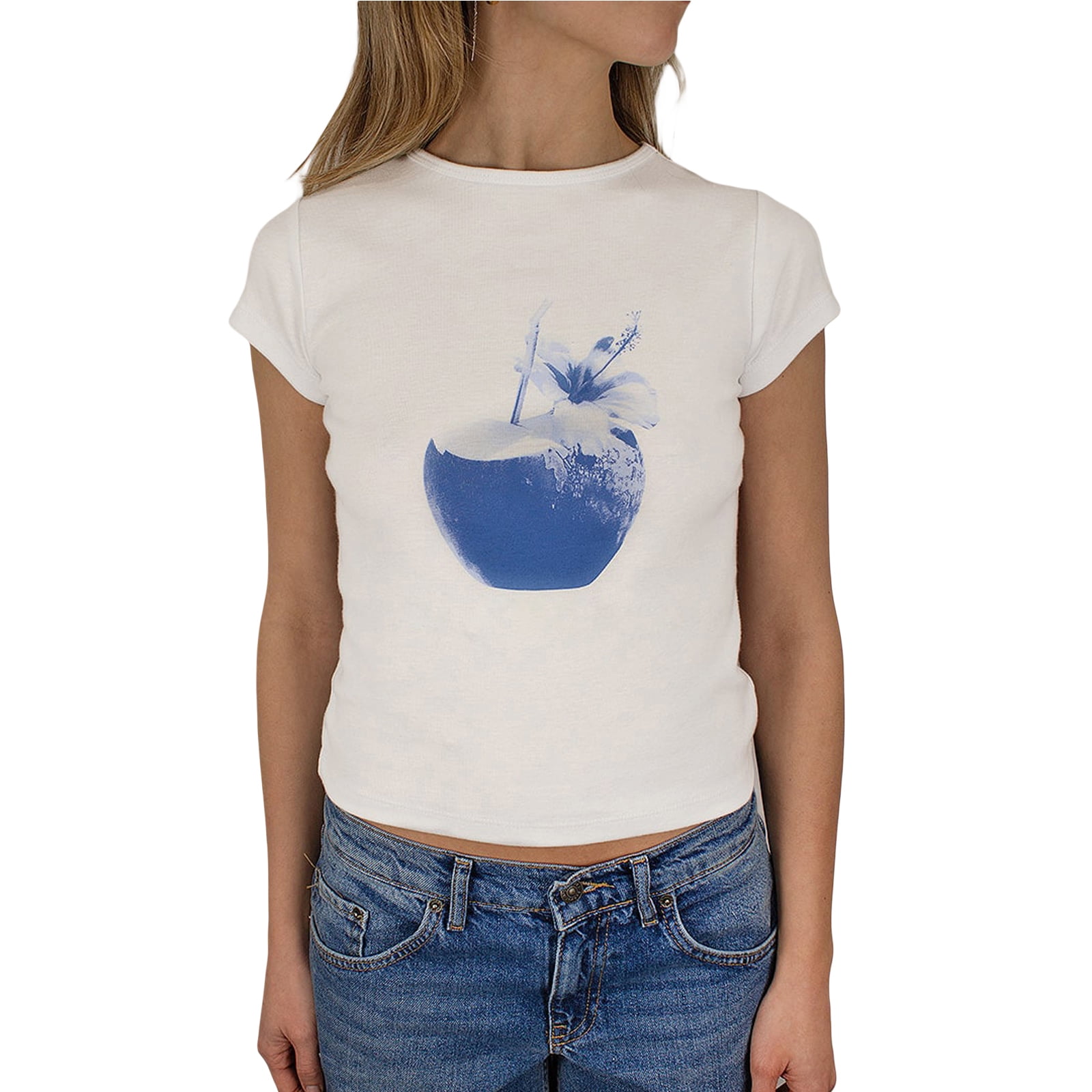 Elippeo Women Short Sleeve T-Shirts Disco Ball Print Round Neck Shirts ...