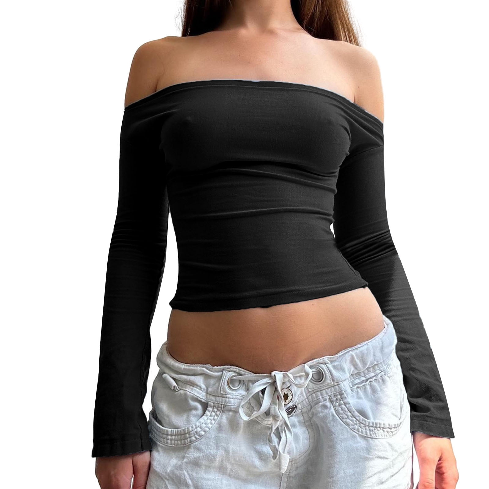 Elippeo Women Spring Autumn Long Sleeve T-shirts Top for Women Sexy ...