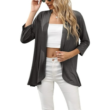 Women's Solid Open Front Long Sleeve Lightweight Soft Basic Sweater ...