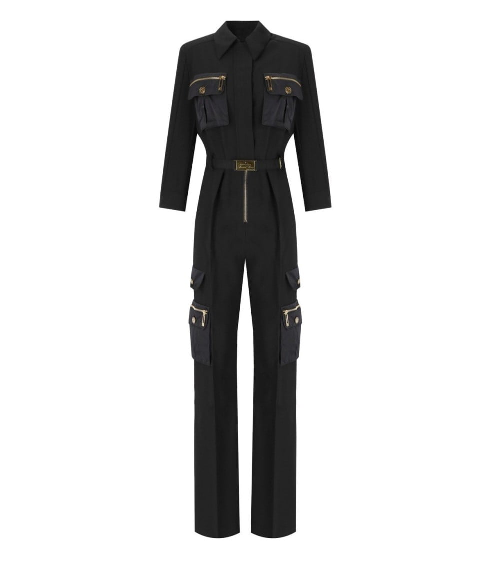 Elisabetta Franchi Woman Black Cargo Jumpsuit Black Sizes IT 34-64 ...