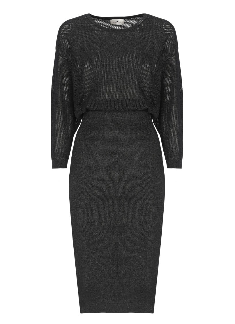 Elisabetta Franchi Women's Black Viscose Midi Dress With Perforated ...