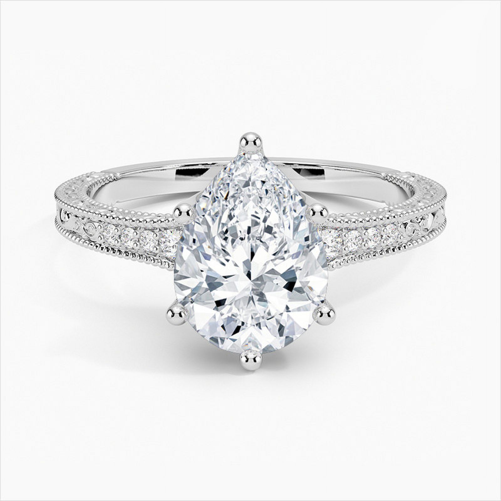 Elise Jewel 14K White Gold Plated 1.63 Ct Pear Cut Lab Created Diamond Ring - Vintage Milgrain ...