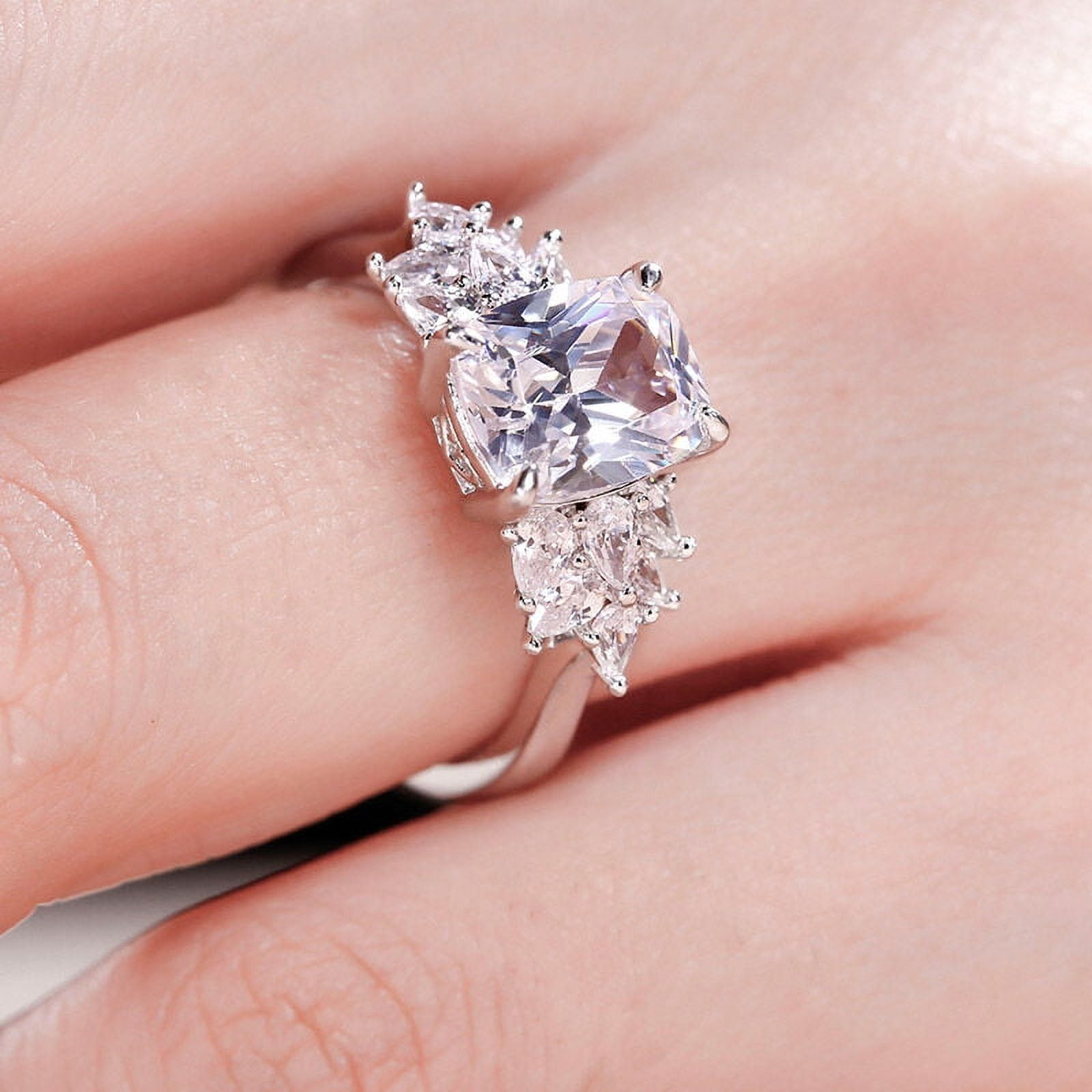 Elise Jewel 2 Ct Lab Created Cushion Cut Diamond Ring - 14K White Gold Plated Anniversary Ring ...