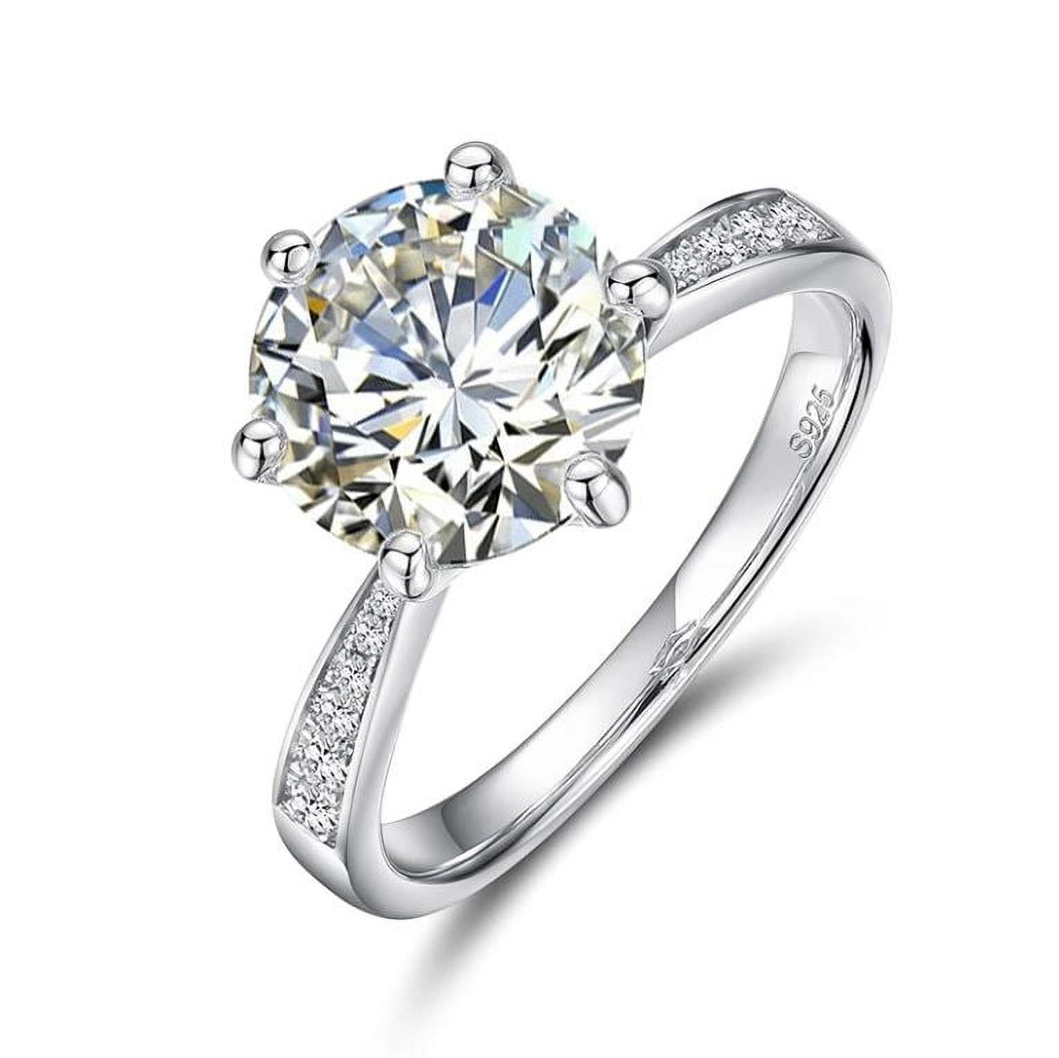 Elise Jewel 2 Ct Round Brilliant Cut Diamond Ring - 14K White Gold Plated Solitaire with Accent ...