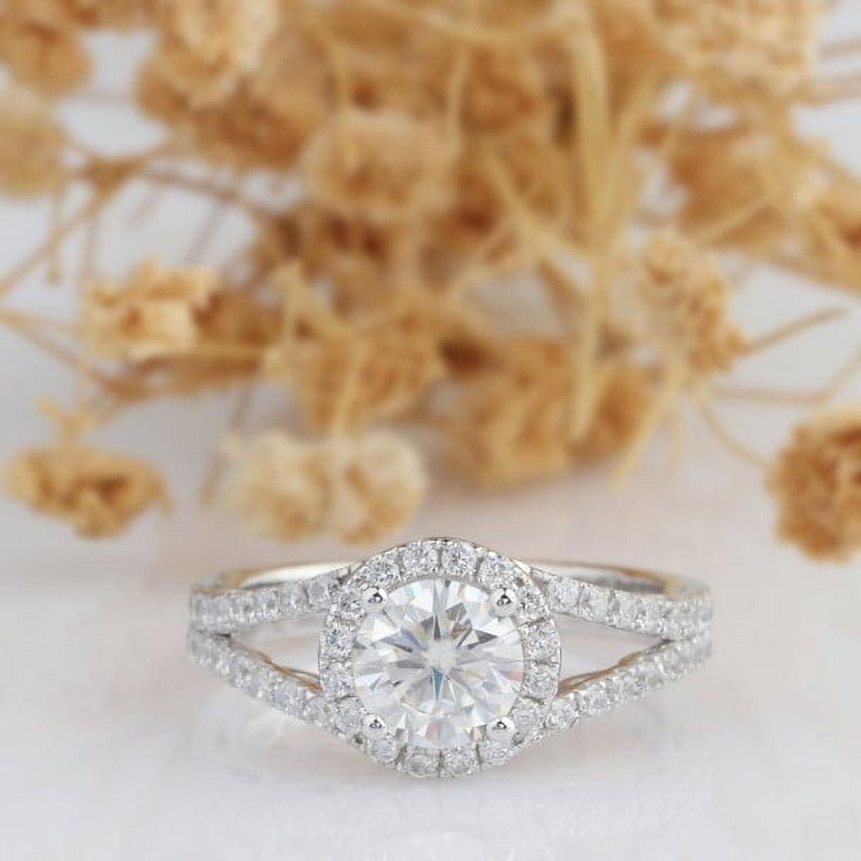 Elise Jewel Round Cut 1.3 Ct Lab Created Diamond Rings - 14K White Gold ...