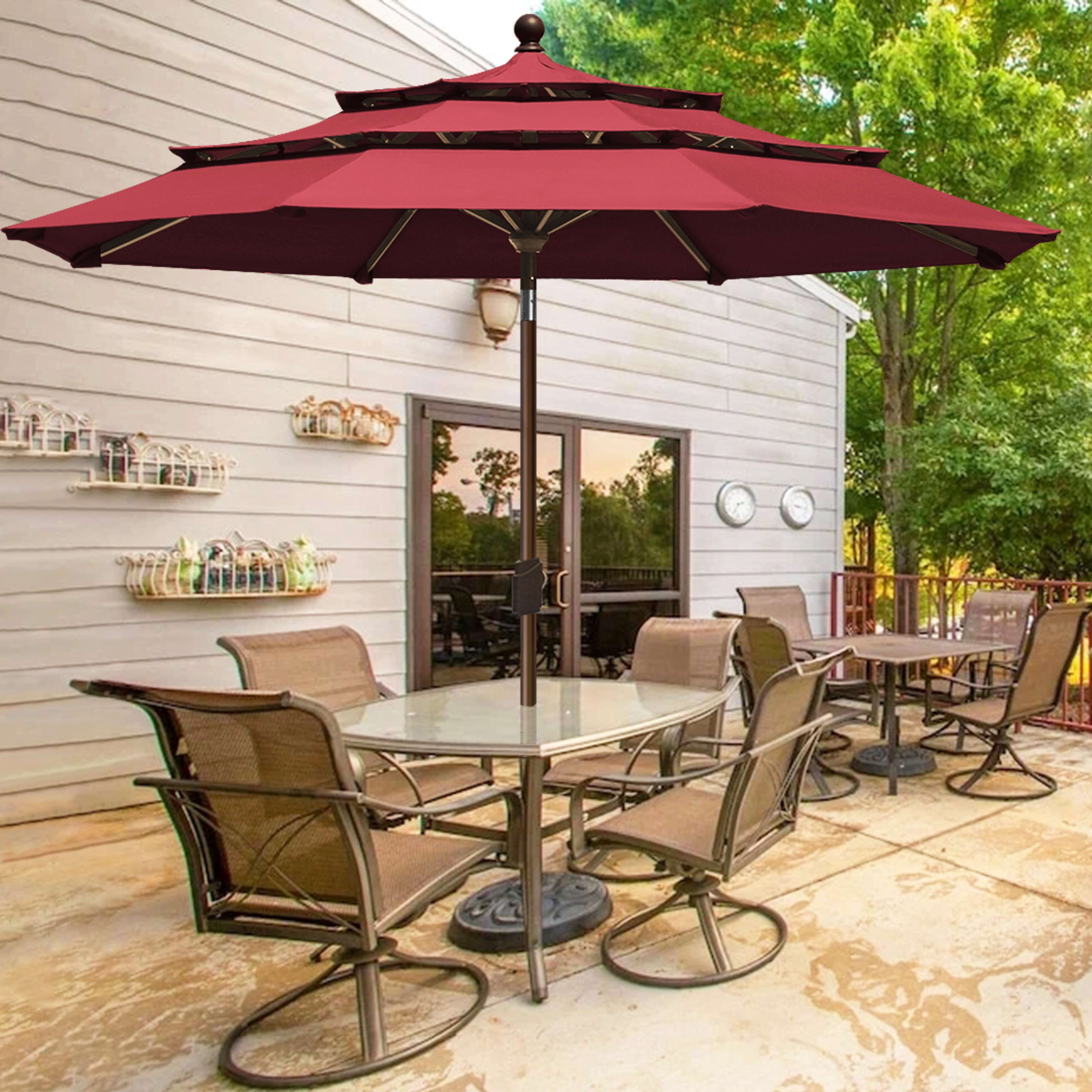 EliteShade 9Ft 3 Tiers Patio Umbrella, Outdoor Table Umbrella with ...