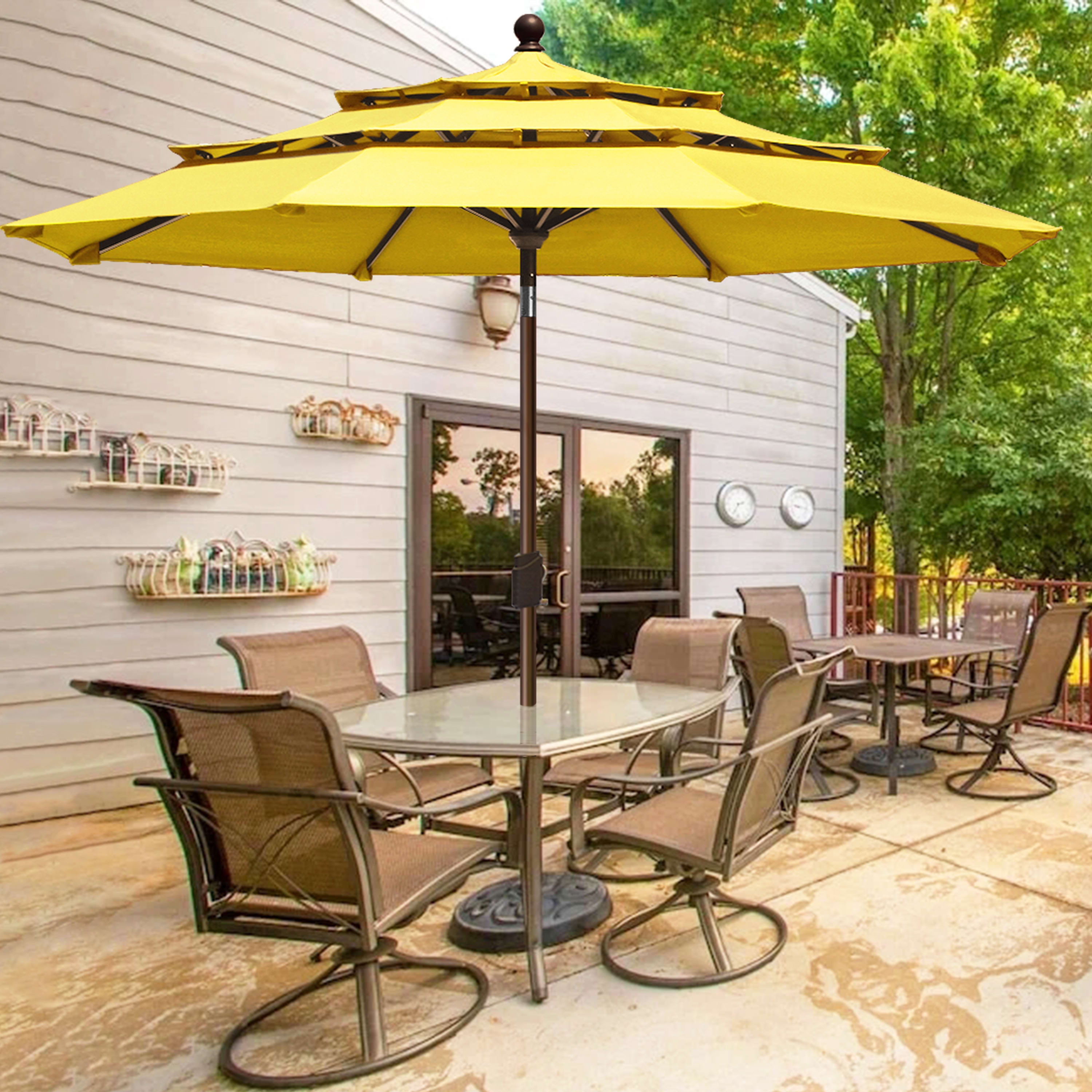 Elite 9Ft 3 Tiers Steel Patio Umbrella with Tilt, Vented Outdoor Table ...