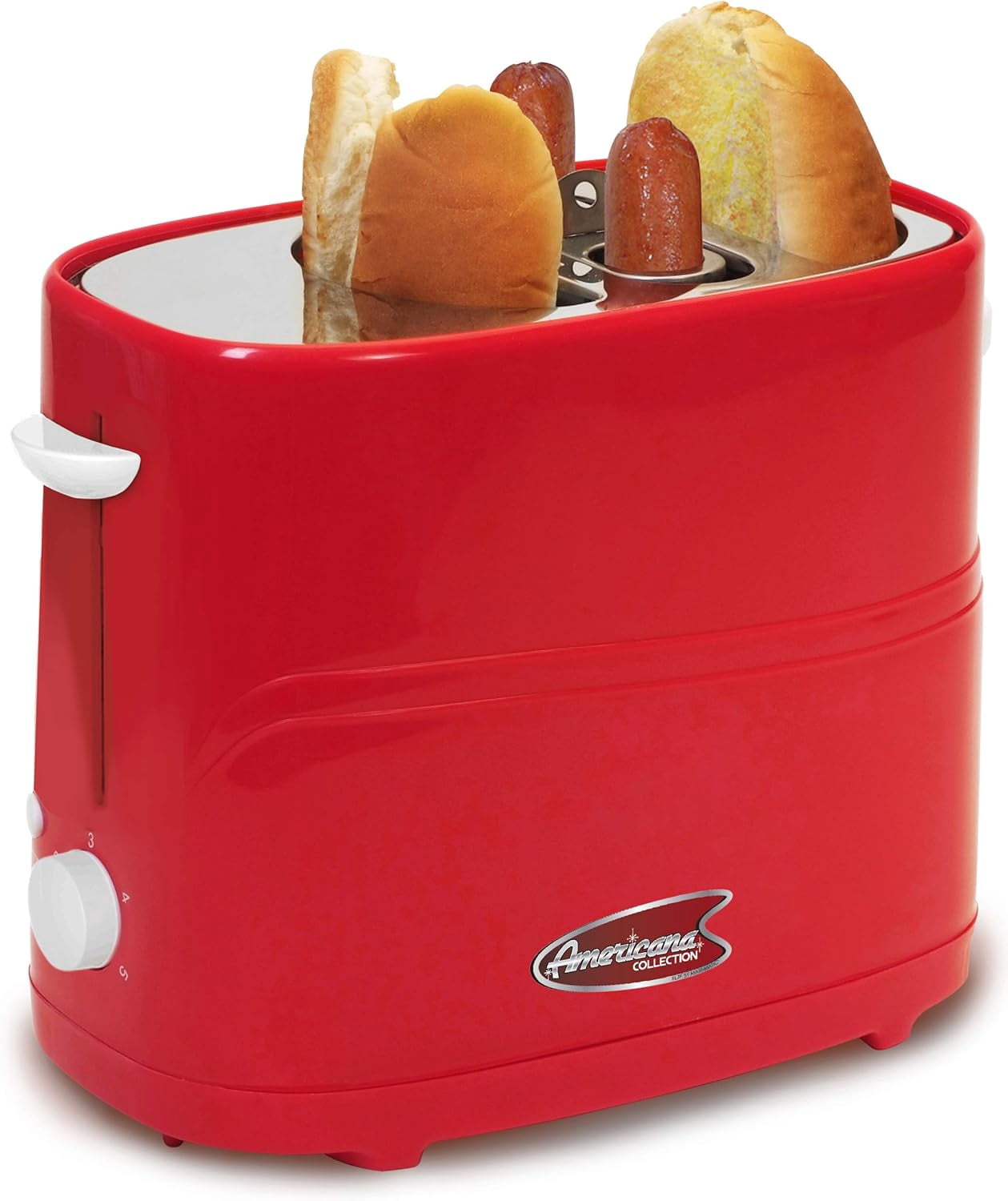 Elite by Americana ECT-542R Retro Pop-Up Hot Dog and Bun Toaster Cooker Machine with Tongs, Heat ...