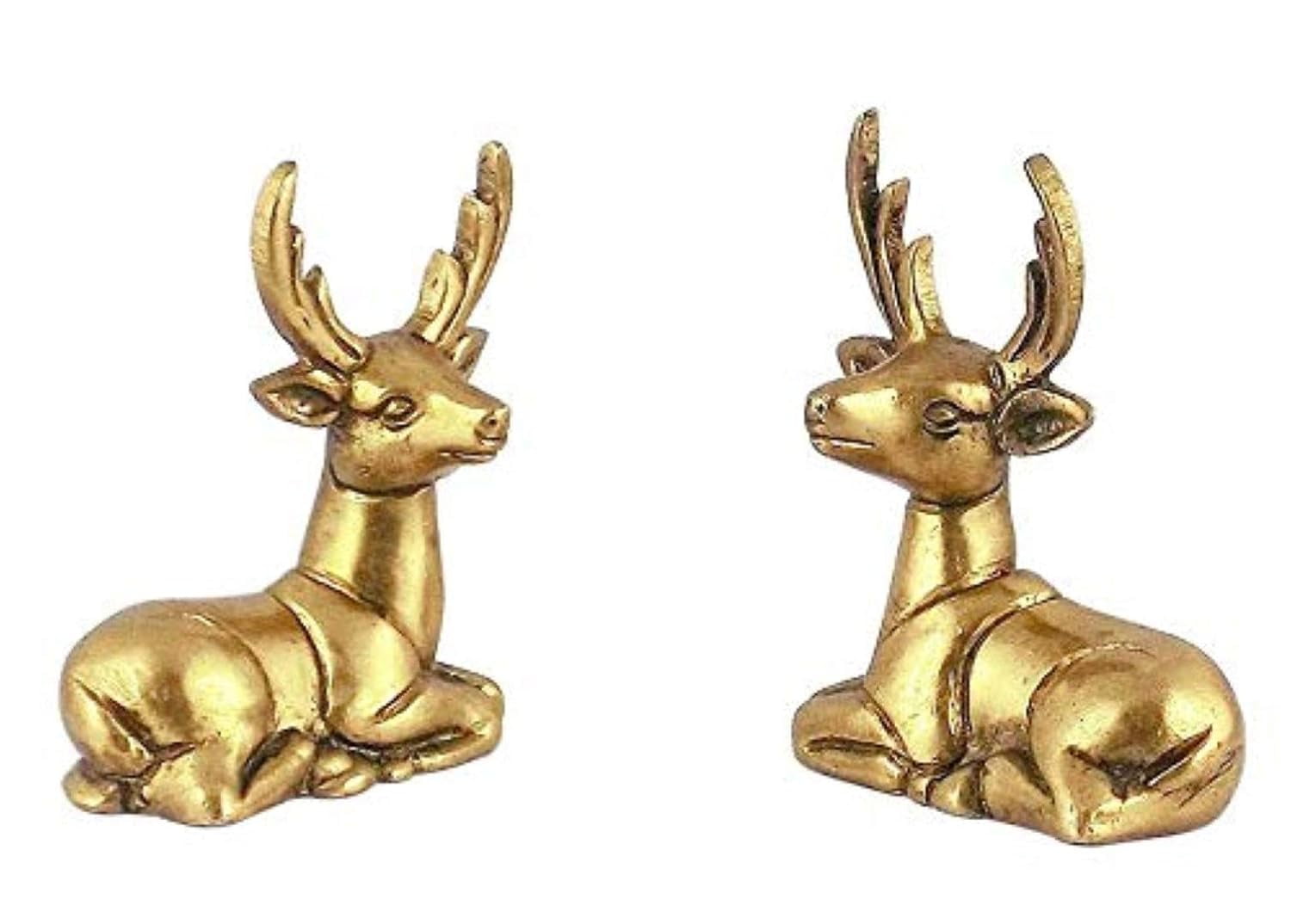 Elite Brass Handmade Deer Set Showpiece for Home Decor Golden 5x3x7cm ...