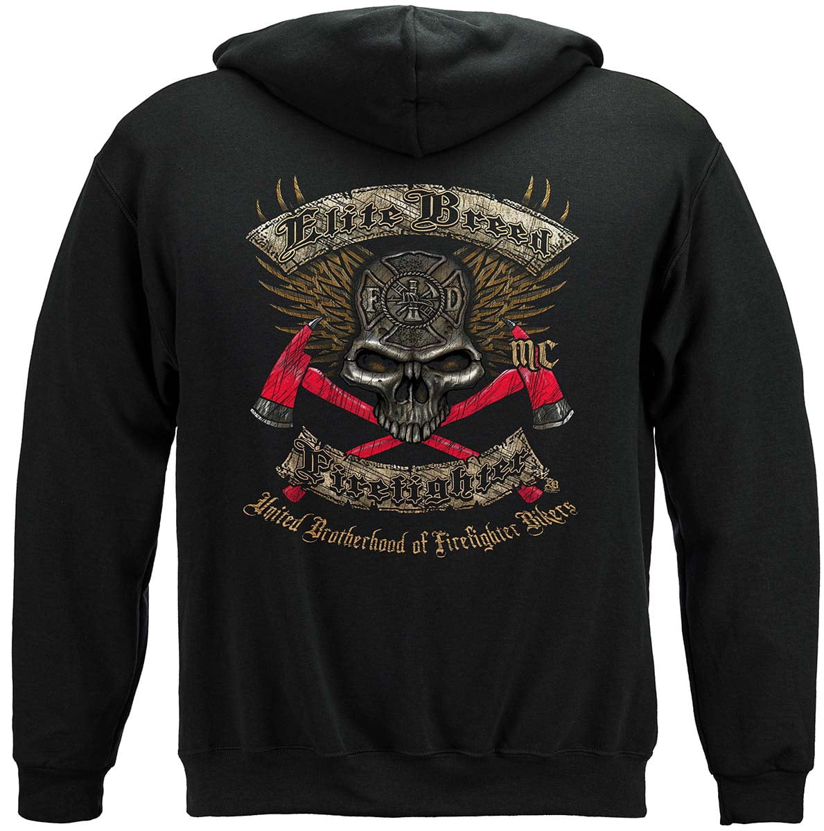 Elite Breed Firefighter Biker Firefighter 8oz 50/50 Black Hooded Sweat ...