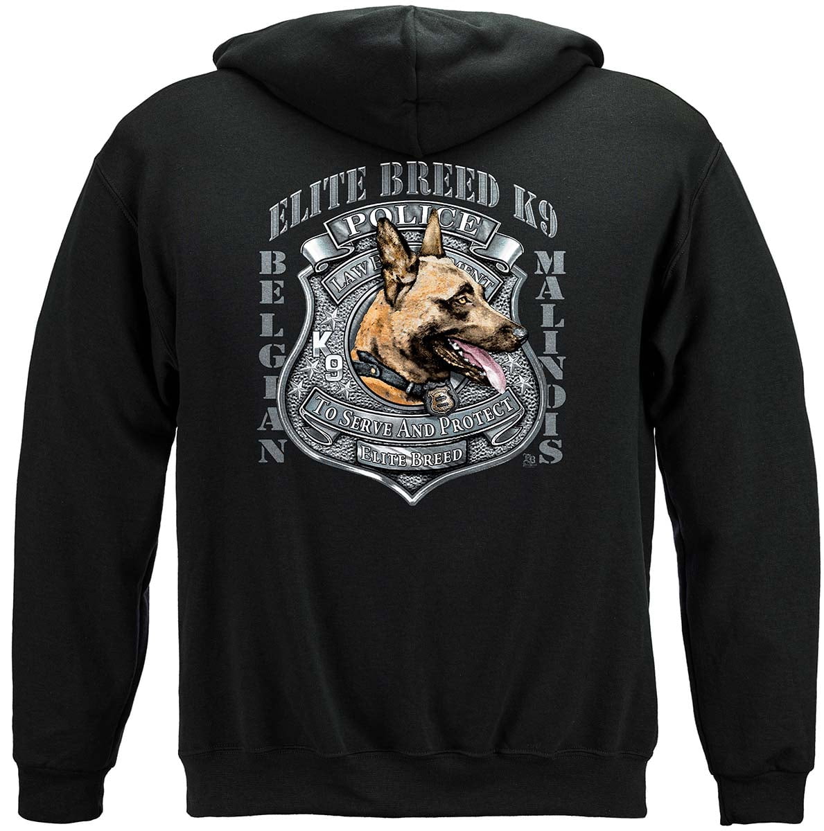Elite Breed Malinois K9 Dog Law Enforcement 8oz 50/50 Black Hooded ...