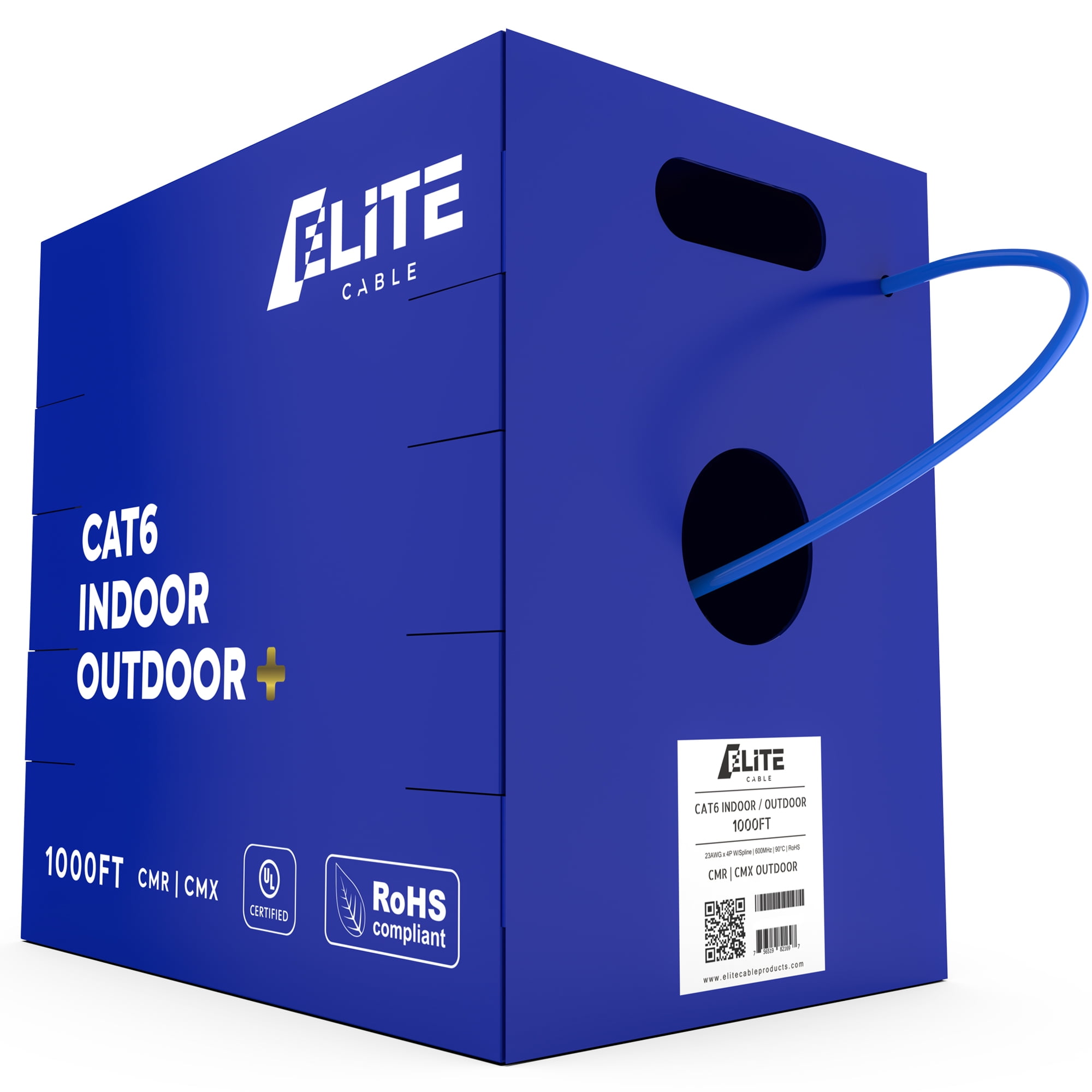 Elite Cat6 Indoor / Outdoor 600MHz UTP, 23AWG, Solid, Bare Copper, 1000 ...