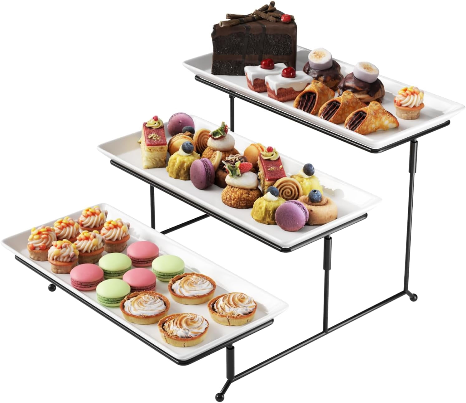 Elite Gracious Dining 3-Tier Serving Display Stand, Rectangular White ...