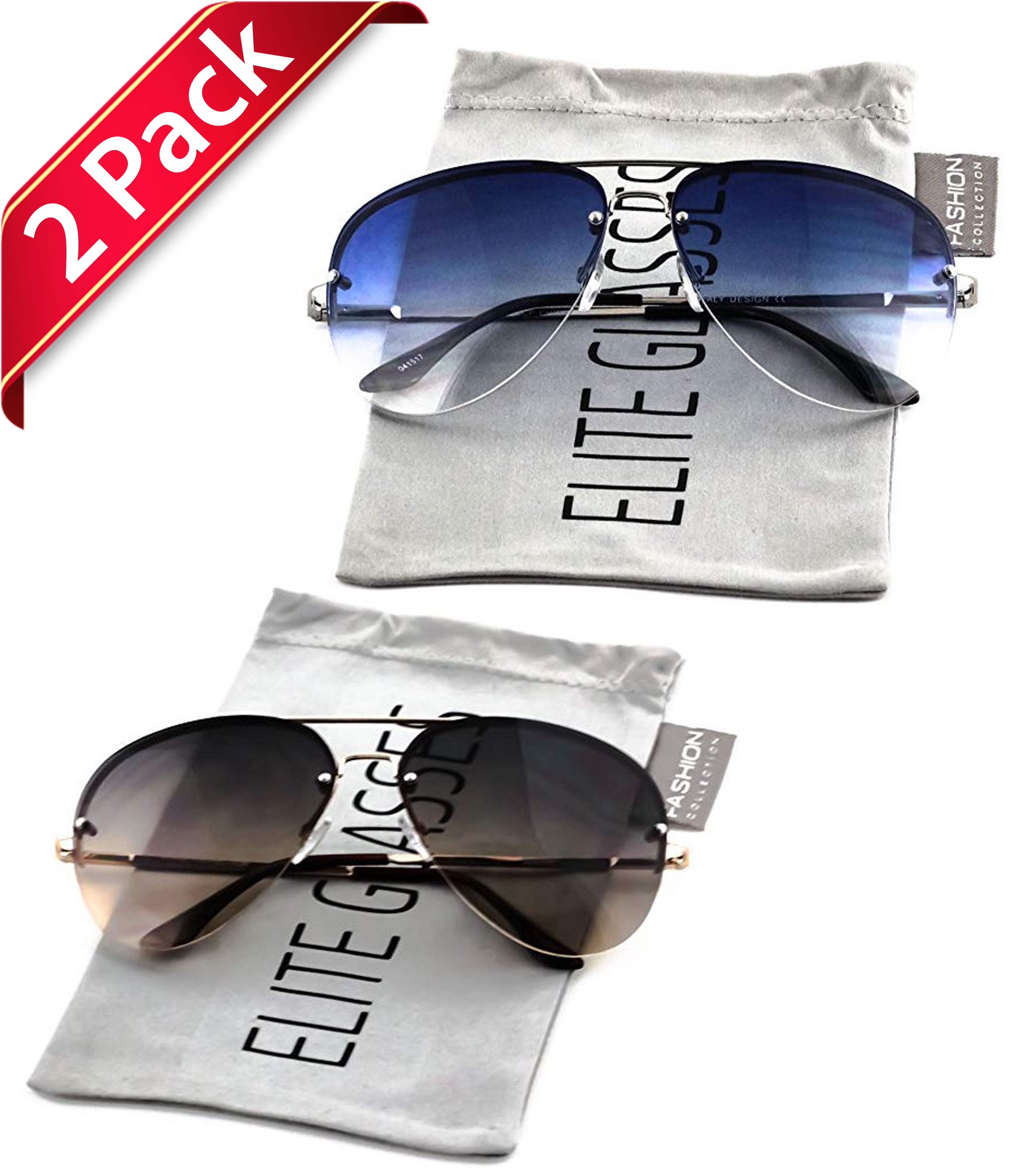 Elite Gradient Oceanic Lens Oversized Rimless Metal Frame Unisex ...