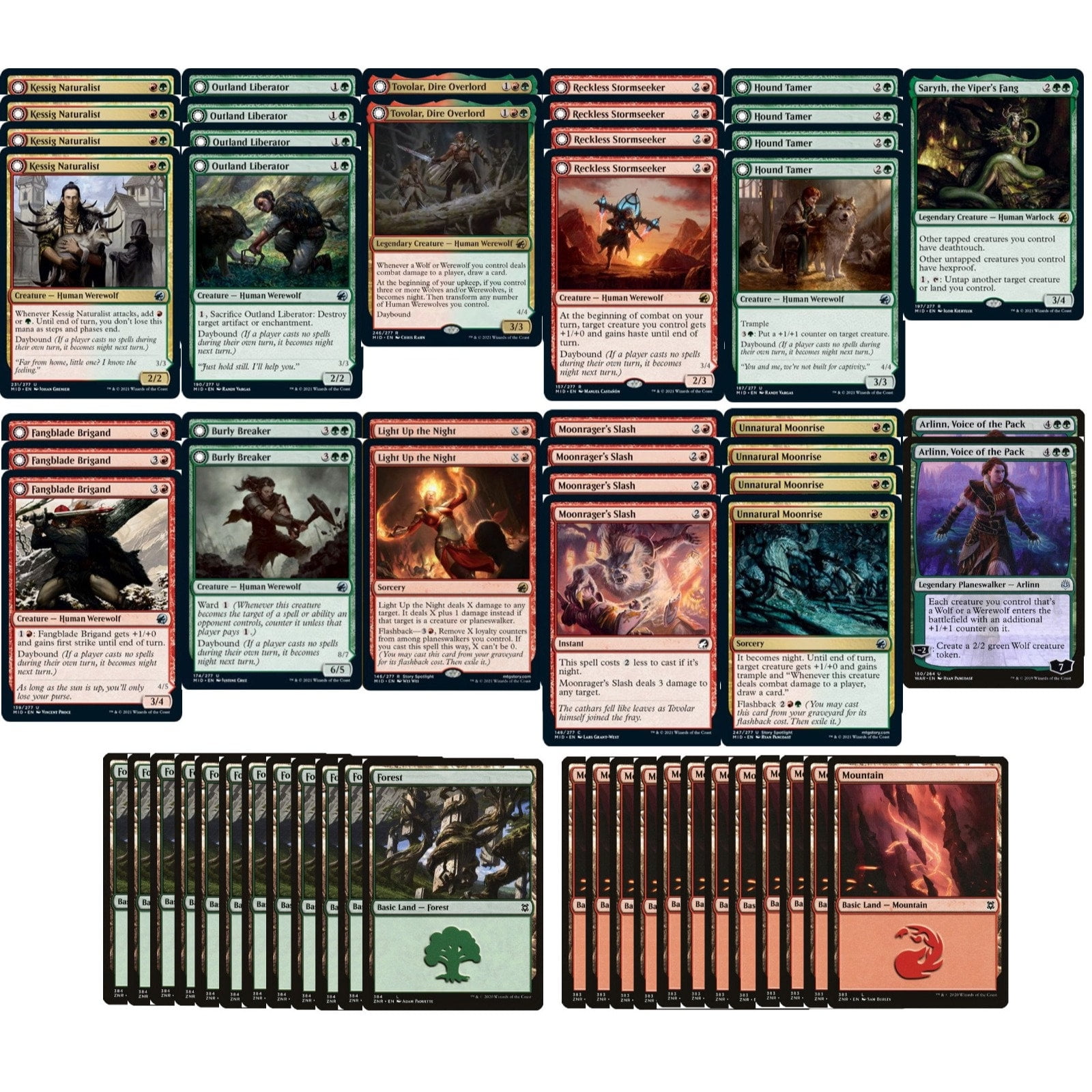 Elite Gruul Werewolf Deck - Red Green - Very Powerful - 60 Card - MTG ...