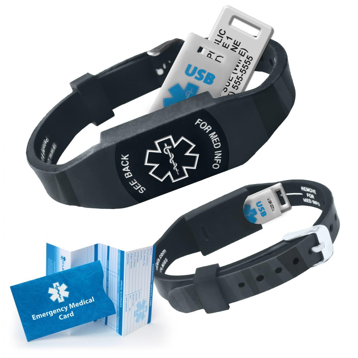 Elite II USB PLUS Medical Alert ID Bracelet Waterproof Silicone ...
