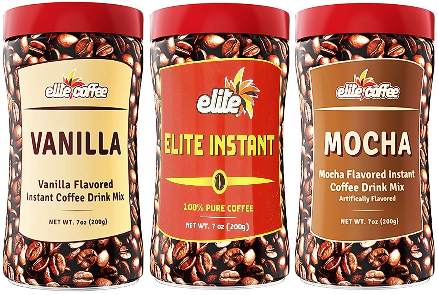 Elite Instant Coffee Variety Pack, 3 Bottles Original, Vanilla & Mocha ...