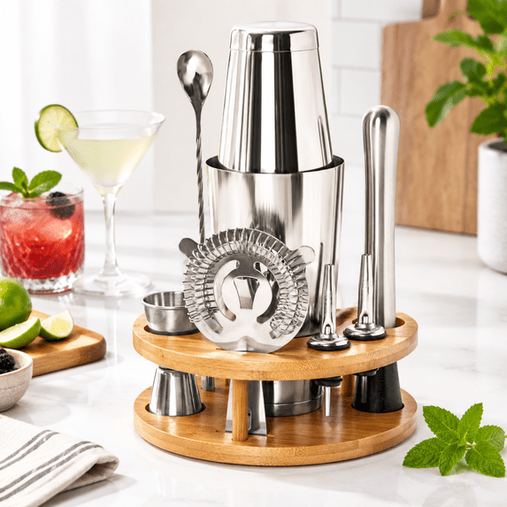 Elite Mixology Bartender Kit With Stand - Cocktail Shaker Set Drink ...