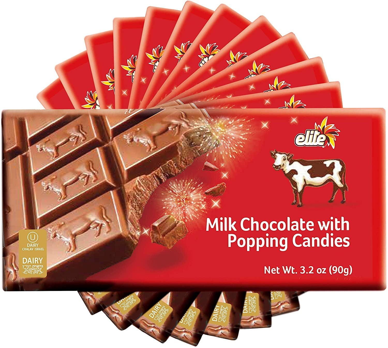 Elite Premium Milk Chocolate Bar With Popping Candies, 3oz 12 Pack 14% ...