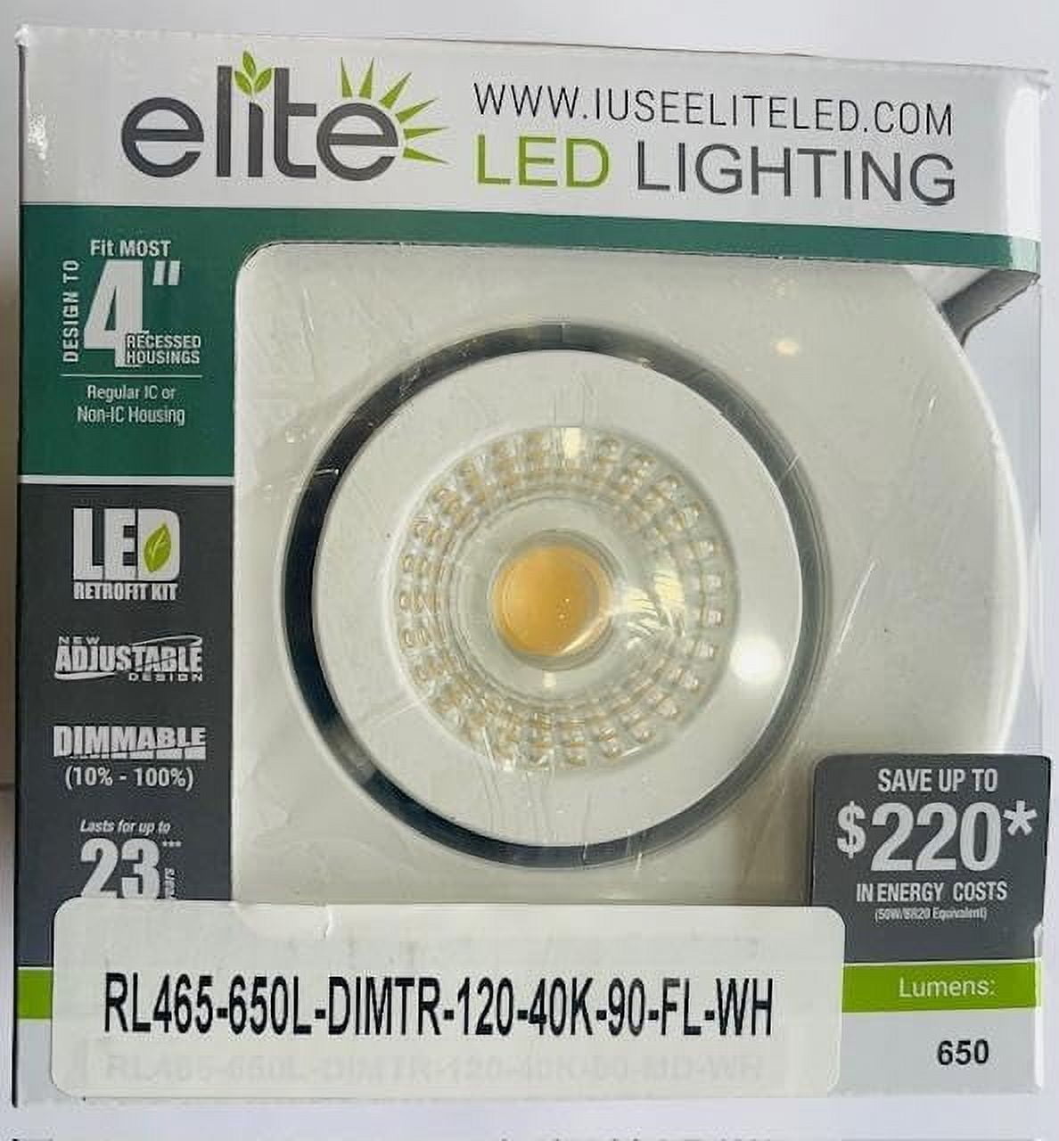 Elite RL465-650L-DIMTR-120-40K-90-FL-WH 4" Adjustable LED Retrofit Module (4000K, 60 Degree ...
