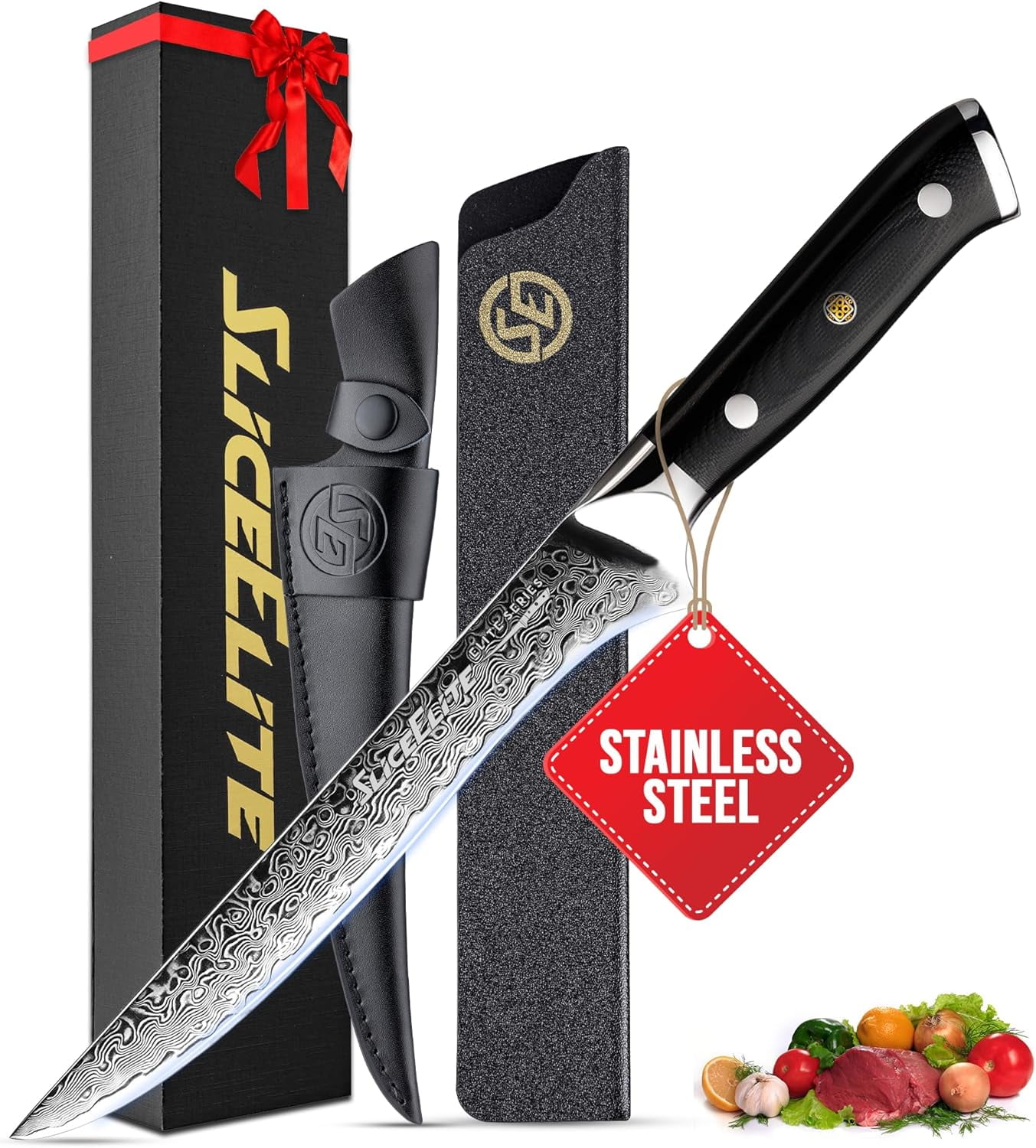 Elite Series 5.5-Inch Damascus Fillet Knife | VG10 Core, Gold-Infused Carbon Fiber Handle | Fish ...