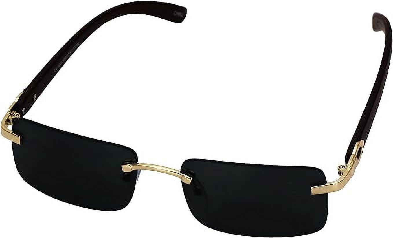 Elite Slim Rimless Rectangular Metal & Wood Art Aviator Sunglasses ...