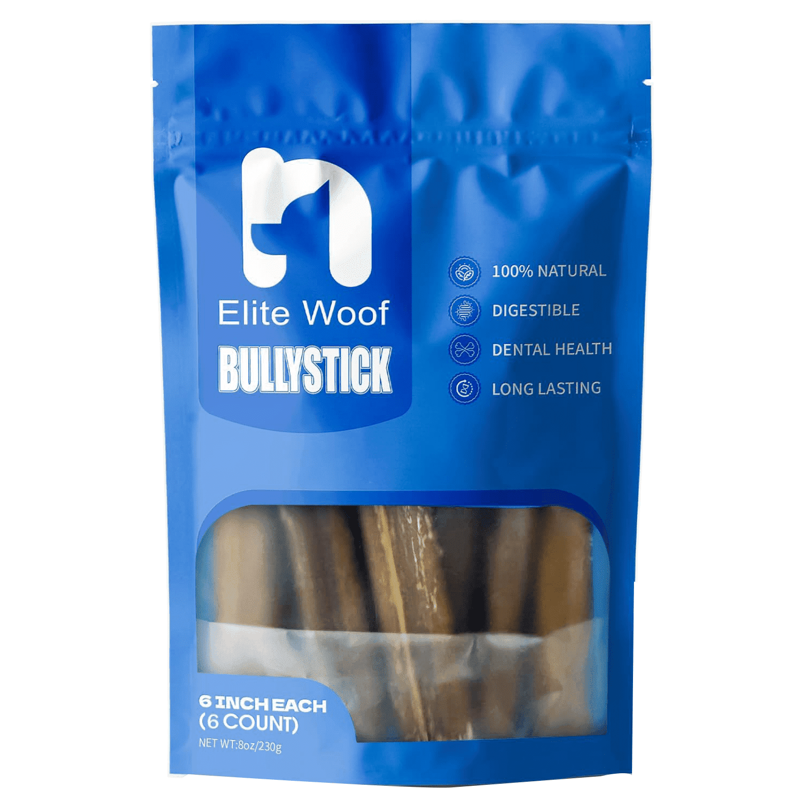 Elite Woof Bully Sticks for Dogs - 6 Inch Jumbo 100% Natural Dog Treats ...