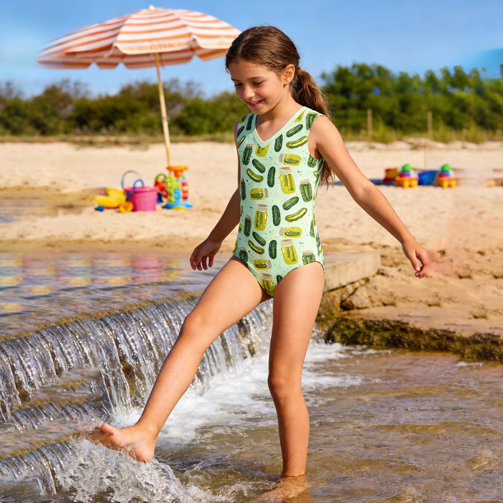 EliteGoogv Big Girls One Piece Swimsuit Straps One Piece Swimsuit ...