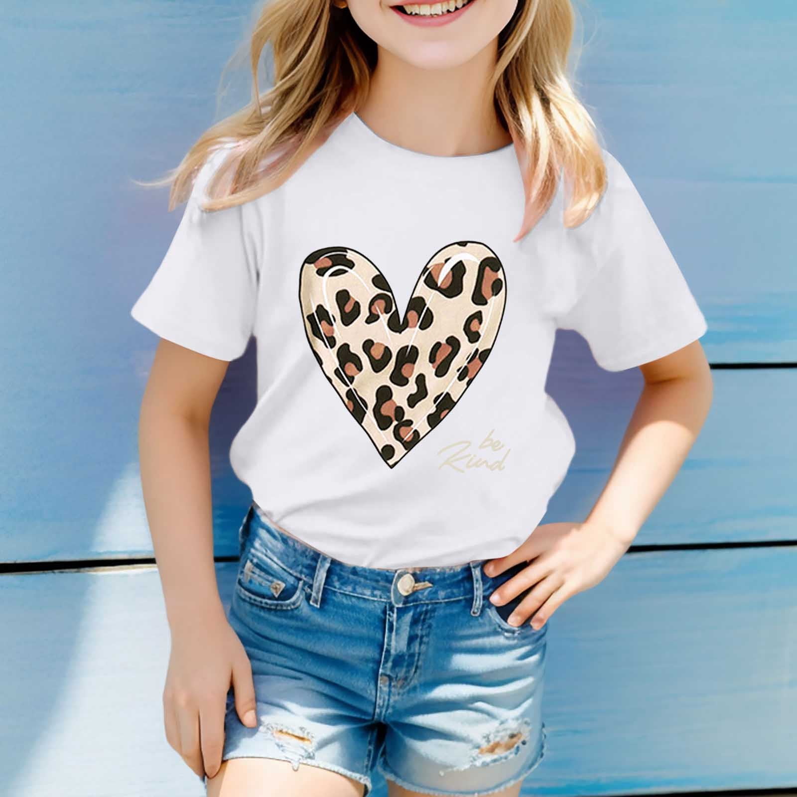 EliteGoogv Big Girls T-shirt Short Sleeve Crew Neck Tops Heart Graphic ...