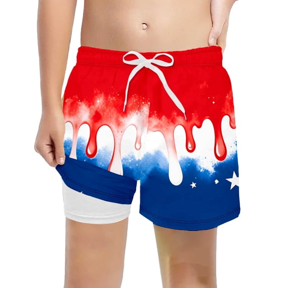EliteGoogv Boys Girls 4th of July Swim Trunks Lightweight Patriotic Ice ...