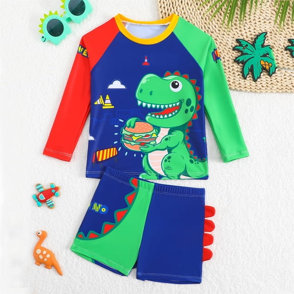 EliteGoogv Little Boys Two Piece Swimsuit Long Sleeve Graphic Rash ...