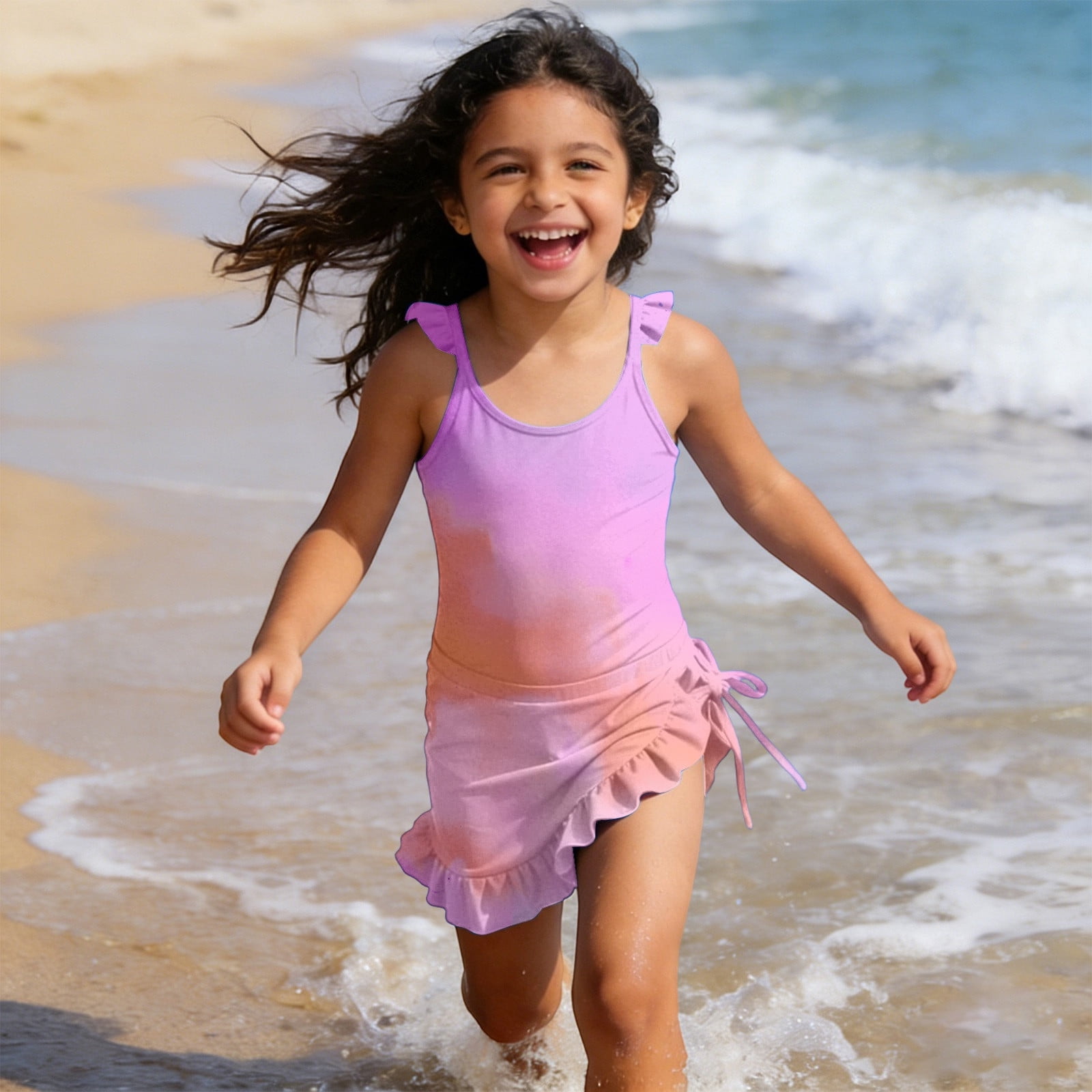 EliteGoogv Little Girls One Piece Swimsuit Sleeveless Straps Solid ...