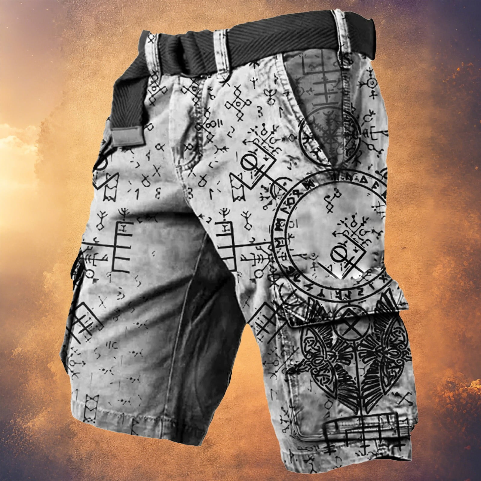 EliteGoogv Men Viking Rune Print Cargo Shorts Norse Mythology Style ...