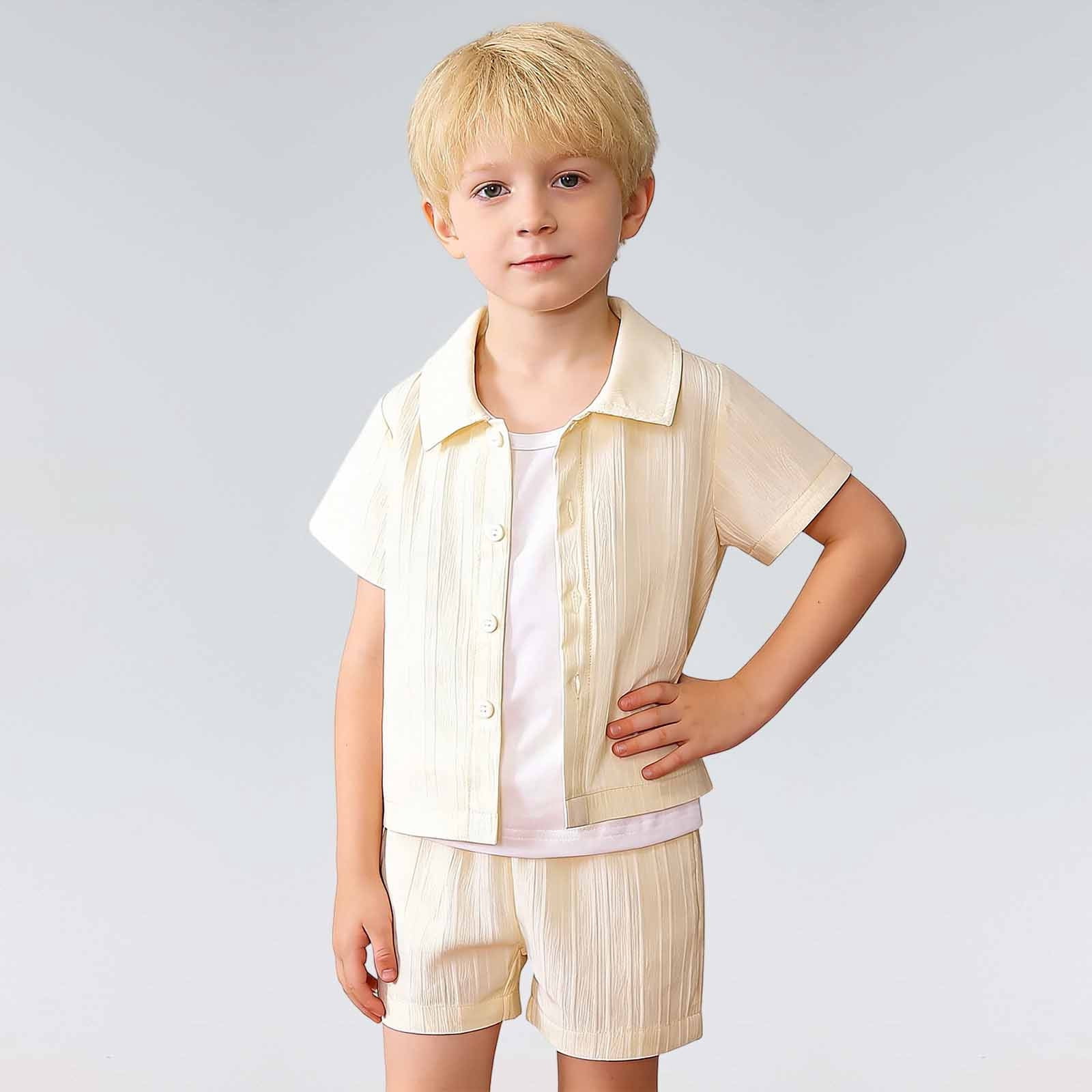 EliteGoogv Toddler Boys Two Piece Summer Outfit Striped Textured Short ...