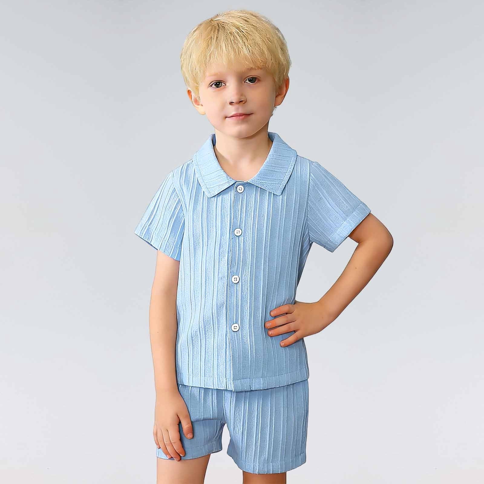 EliteGoogv Toddler Boys Two Piece Summer Outfit Striped Textured Short ...