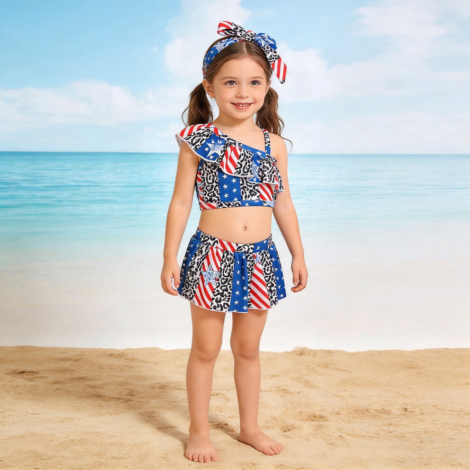 EliteGoogv Toddlers Girls Two Piece Swimsuit Sleeveless Straps 4th of ...